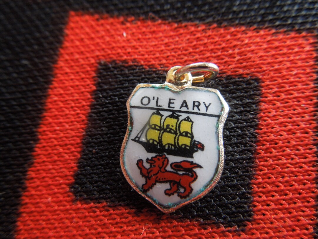 Enamel O'leary Charm O'leary Last Name Family Crest Shield Silver Plate ...