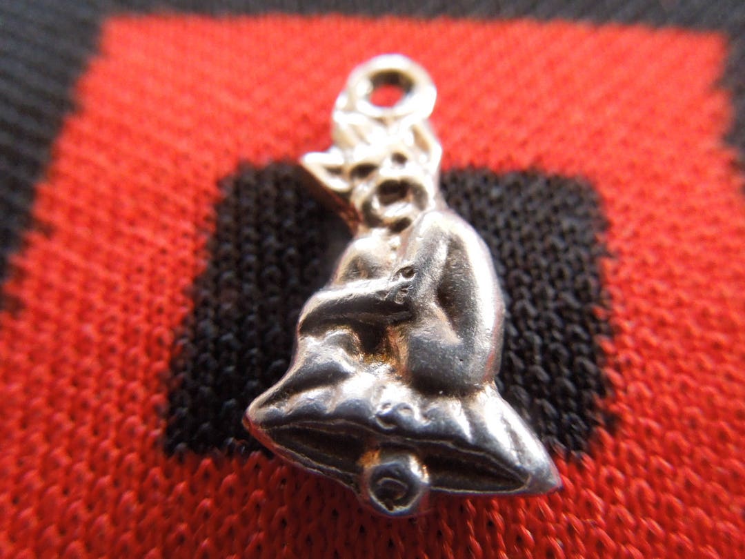 Sterling Pixie Charm Figural Elf Pixie on a Toadstool Silver Charm for ...