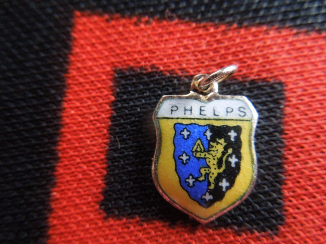 Enamel Phelps Charm Phelps Last Name Family Crest Shield Silver Plate ...