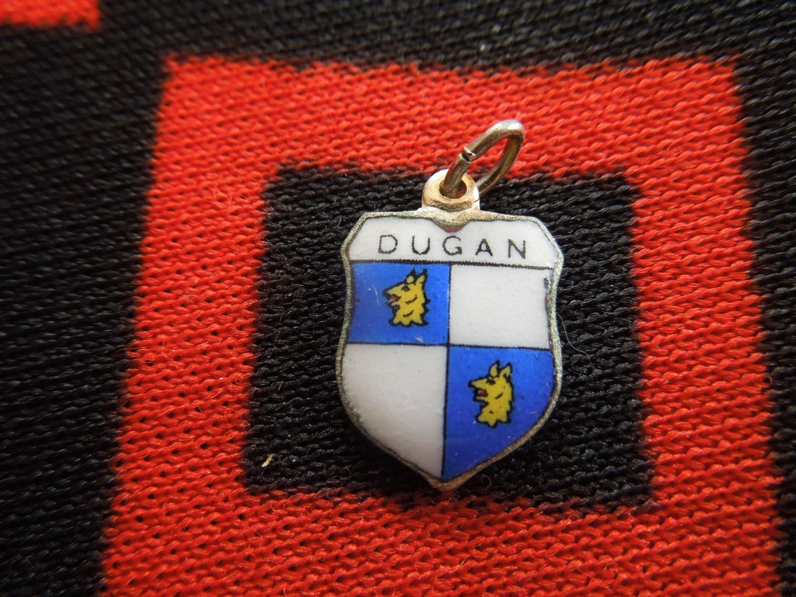 Enamel Dugan Charm Dugan Last Name Family Crest Shield Silver | Etsy