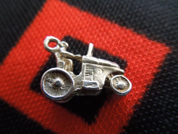 Sterling Tractor Charm Figural Farm Tractor With Farm… - Gem