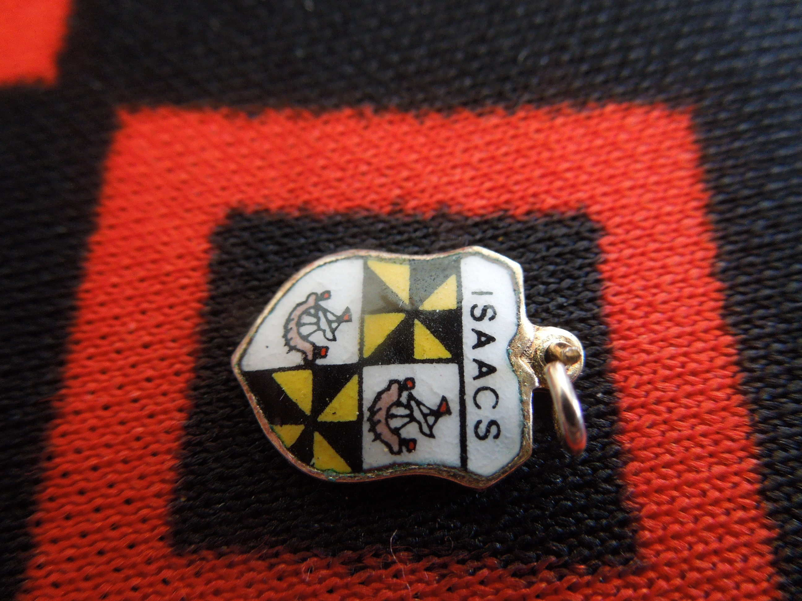 Enamel Isaacs Charm Isaacs Last Name Family Crest Shield Silver Plate ...