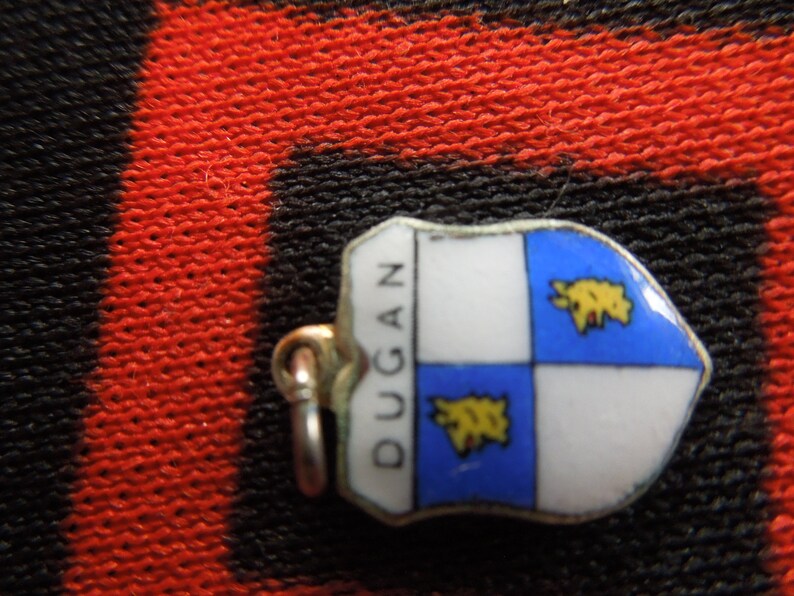 Enamel Dugan Charm Dugan Last Name Family Crest Shield Silver | Etsy