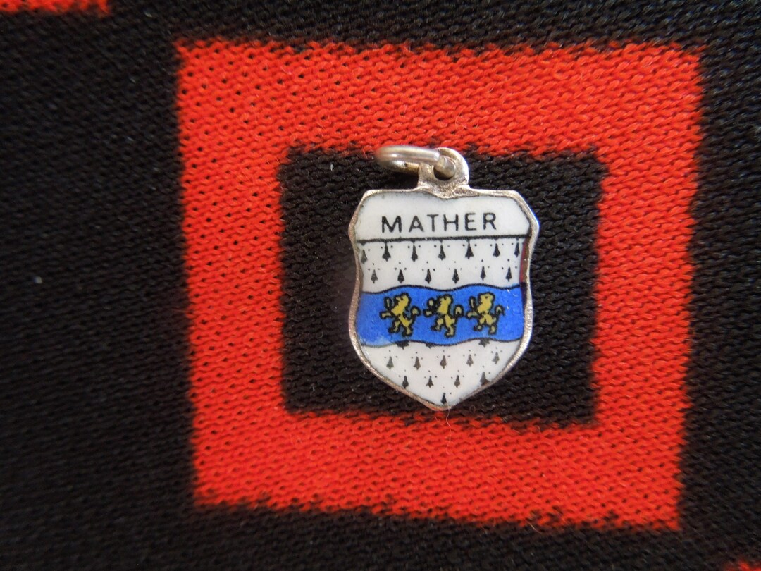 Enamel Mather Charm Mather Last Name Family Crest Shield Silver Plate ...