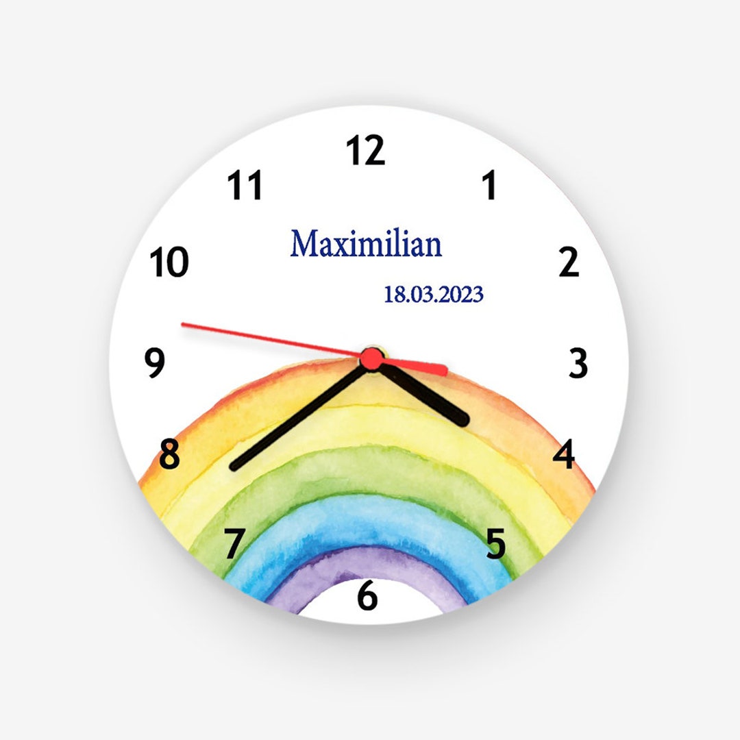 Uhr Regenbogen bunt mit Namen Geburtsdatum Kinder Wanduhr Geburt Baby Jungen - Etsy.de