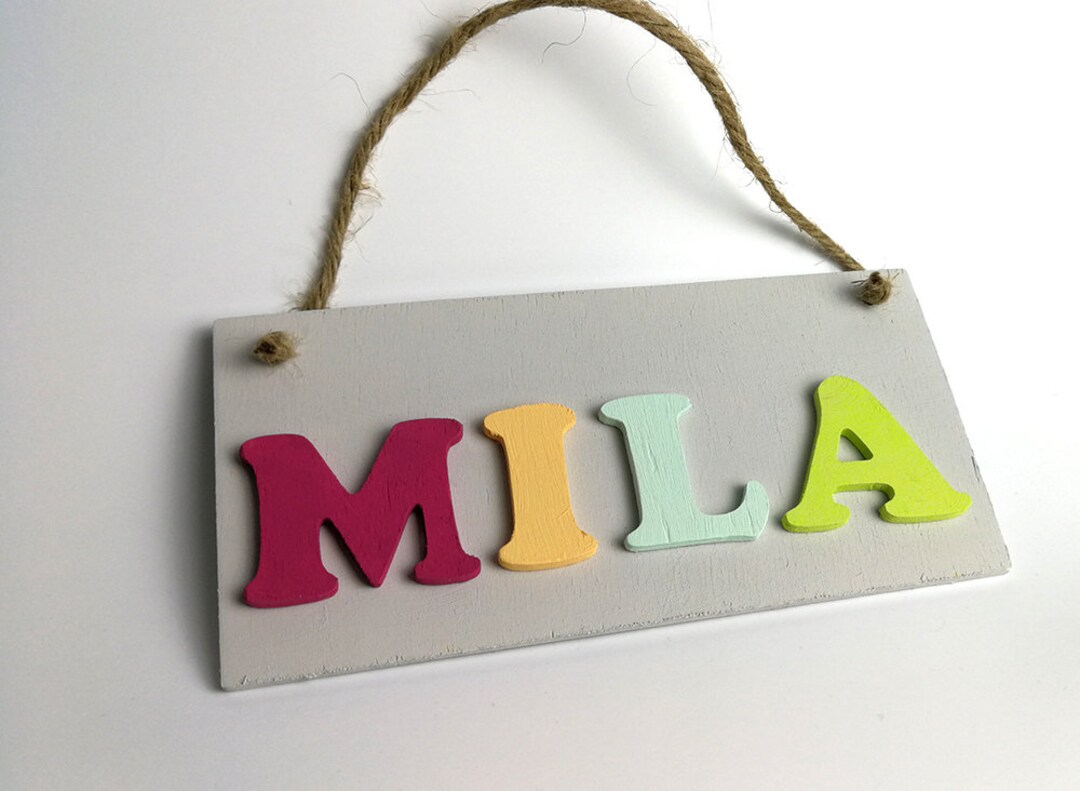 Wooden Door Sign With the Name MILA Girl Name Colorful - Etsy