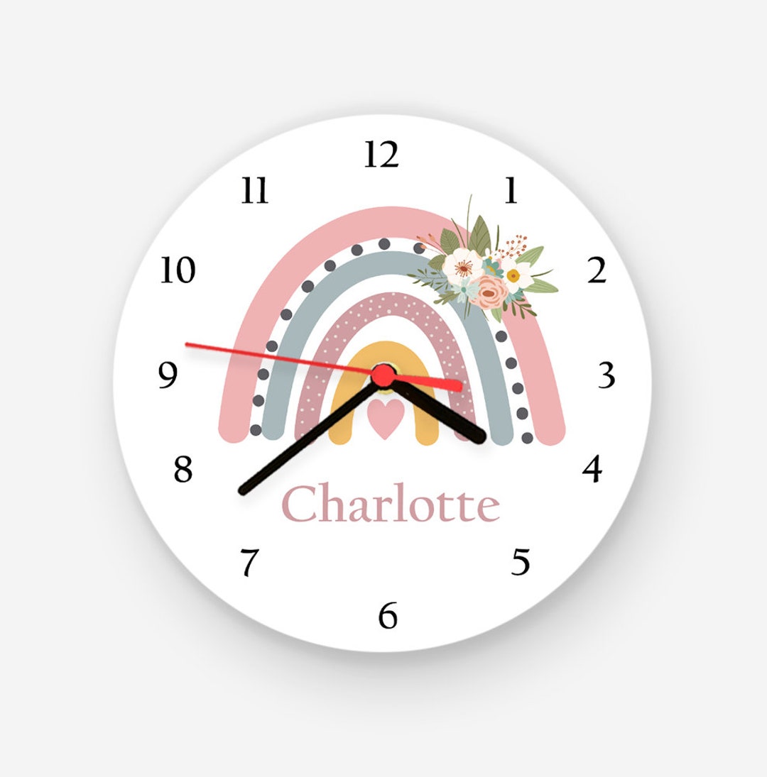 Regenbogen Uhr Mädchen Kinderzimmer Wanduhr personalisiert Deko Geschenk Uhrzeiger Schwarz - Etsy.de
