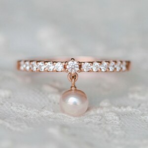 Pearl dangle ring pearl ring stackable ring dangle ring | Etsy