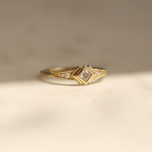 Carre Deco Ring, Engagement Ring, Wedding Ring, Gold Ring, Moissanite ...