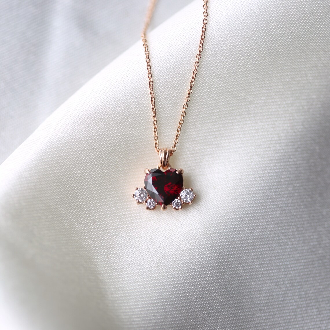 Garnet Heart Necklace Pendant Necklace Red Heart Necklace - Etsy