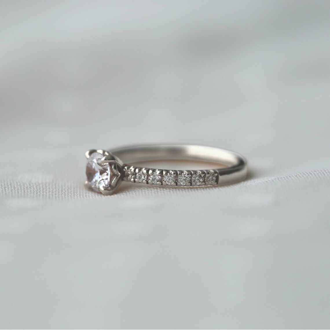 Rose Gold Round Pave Solitaire Ring Engagement Ring Dainty - Etsy