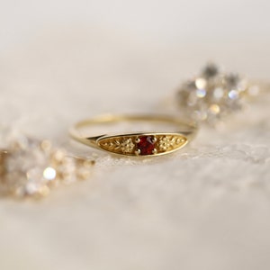 January Birth Ring, Garnet Ring, Birthstone Ring, Birthflower Ring ...