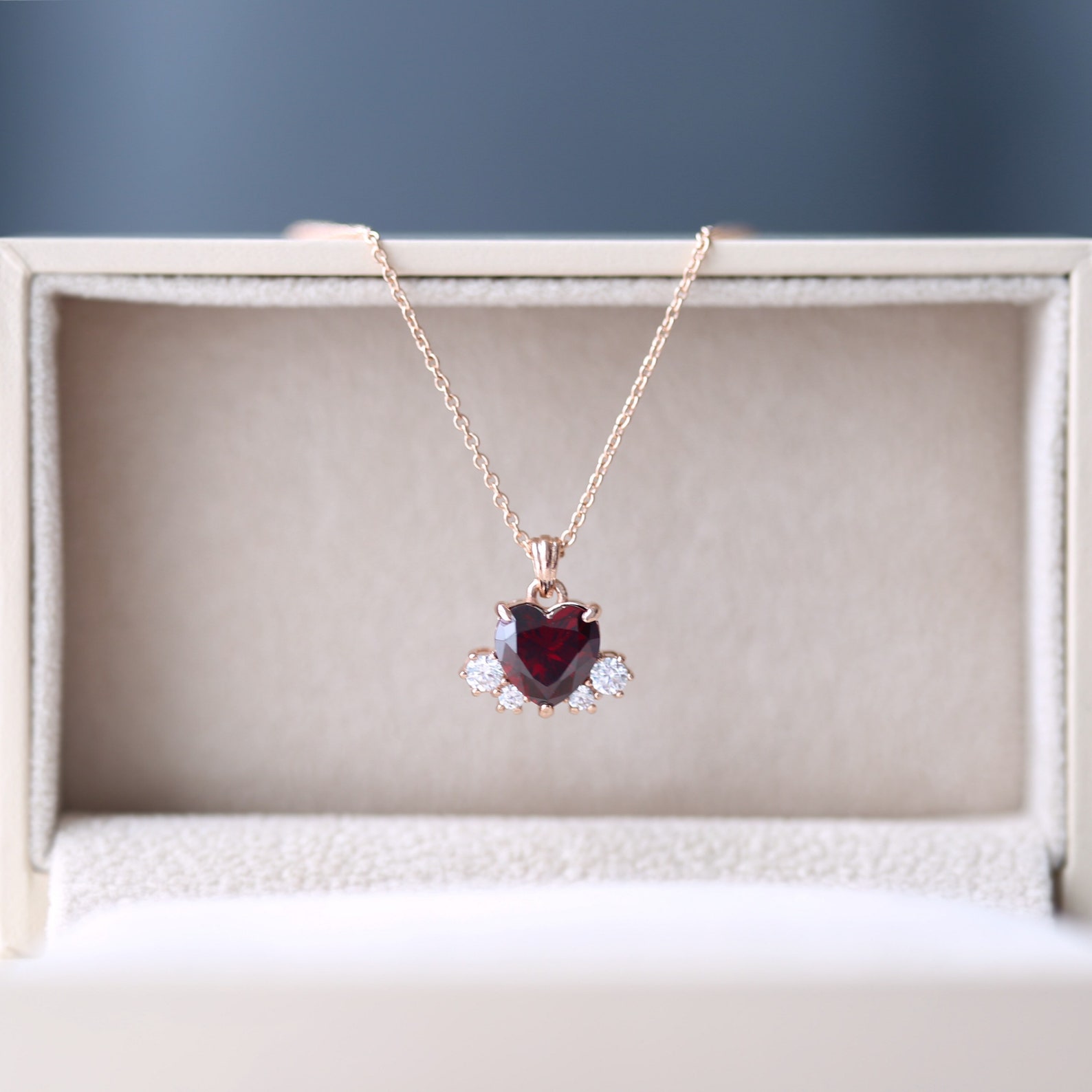 Garnet Heart Necklace Pendant Necklace Red Heart Necklace - Etsy Canada