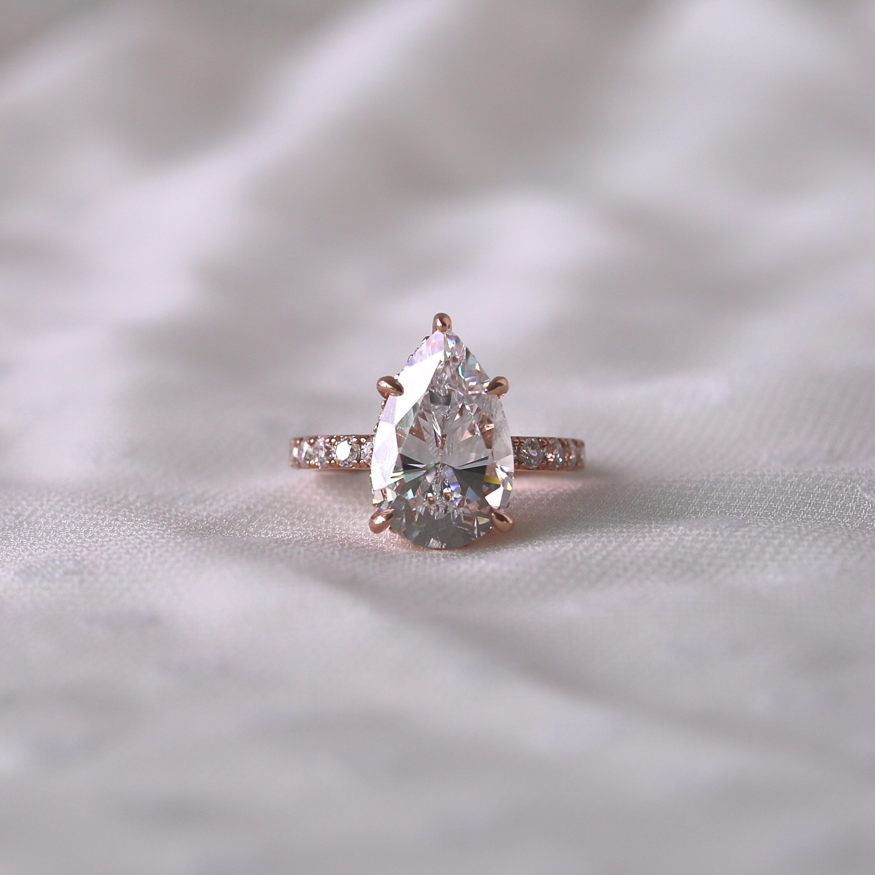 Pear Solitaire Pave Ring Engagement Ring Rose Gold Ring - Etsy UK