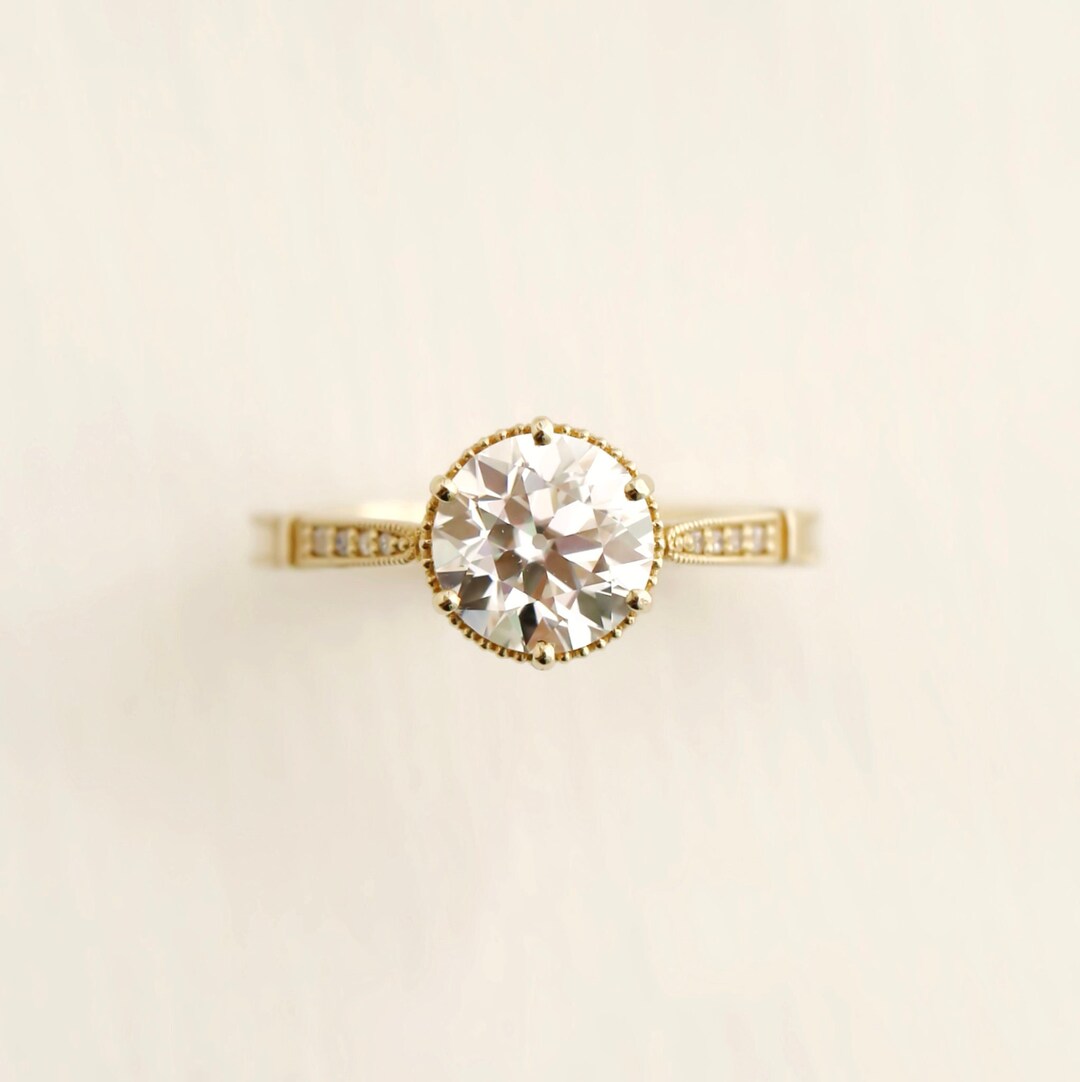 Palace Ring, Engagement Ring, Solitaire Ring, Wedding Ring, Old European Cut Ring, Milgrain Ring ...