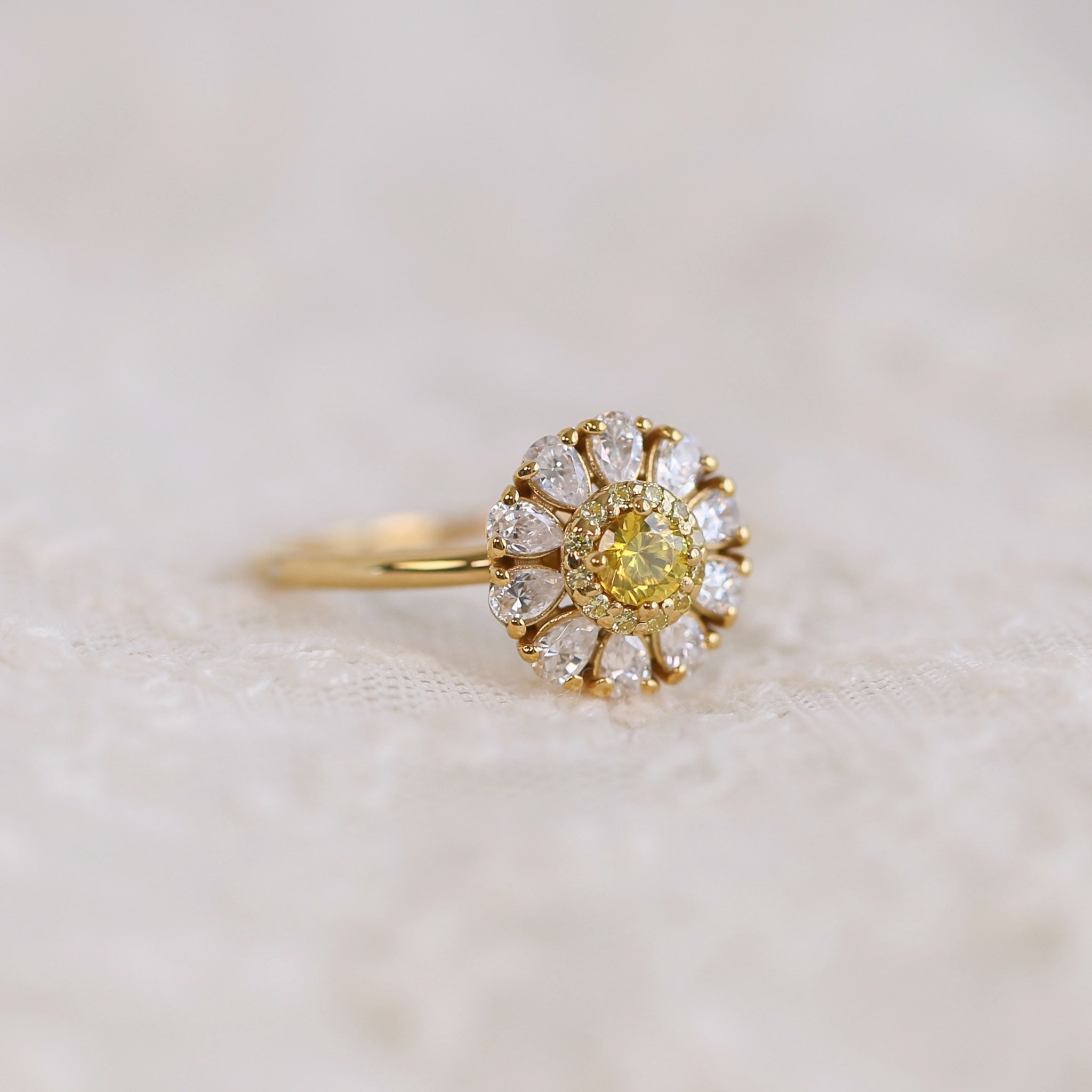 Daisy Solitaire Engagement Ring | Etsy