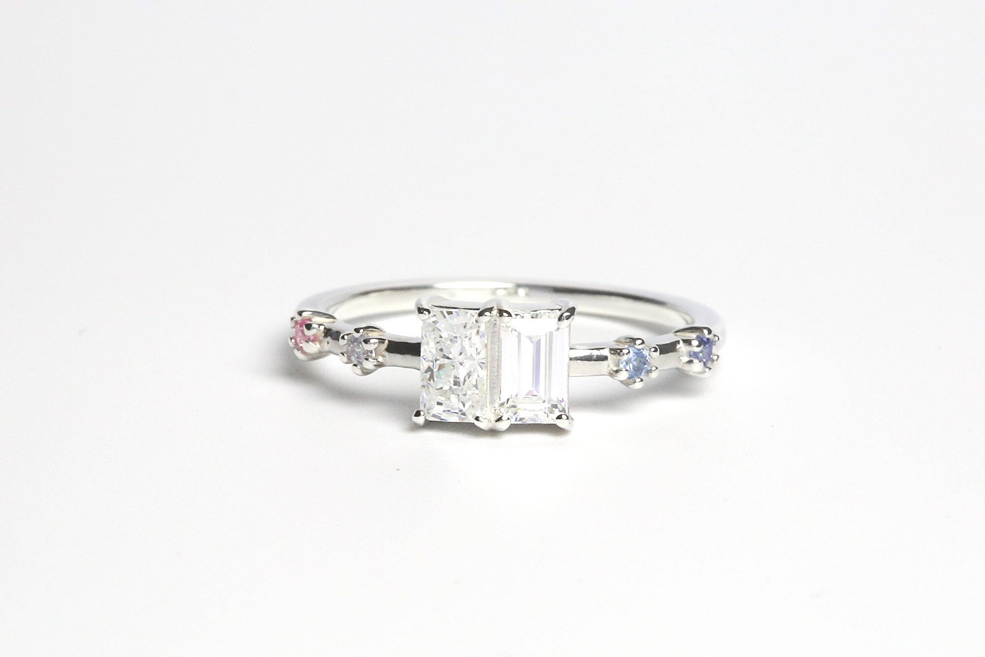 Sterling silver square stone ring multi stone ring dainty | Etsy