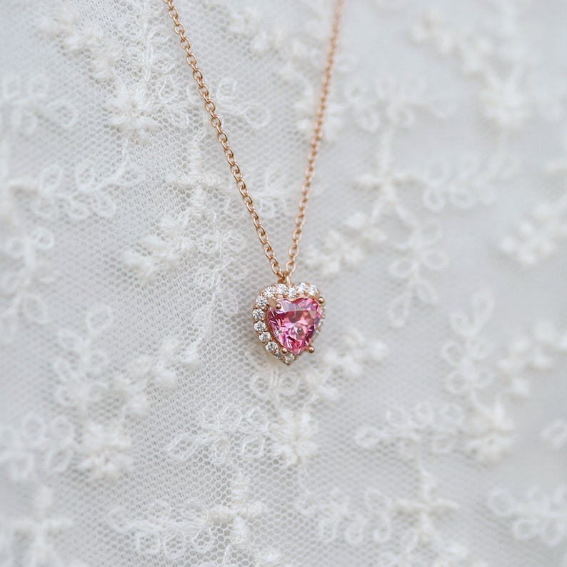 Heart halo necklace heart necklace rosegold necklace heart | Etsy