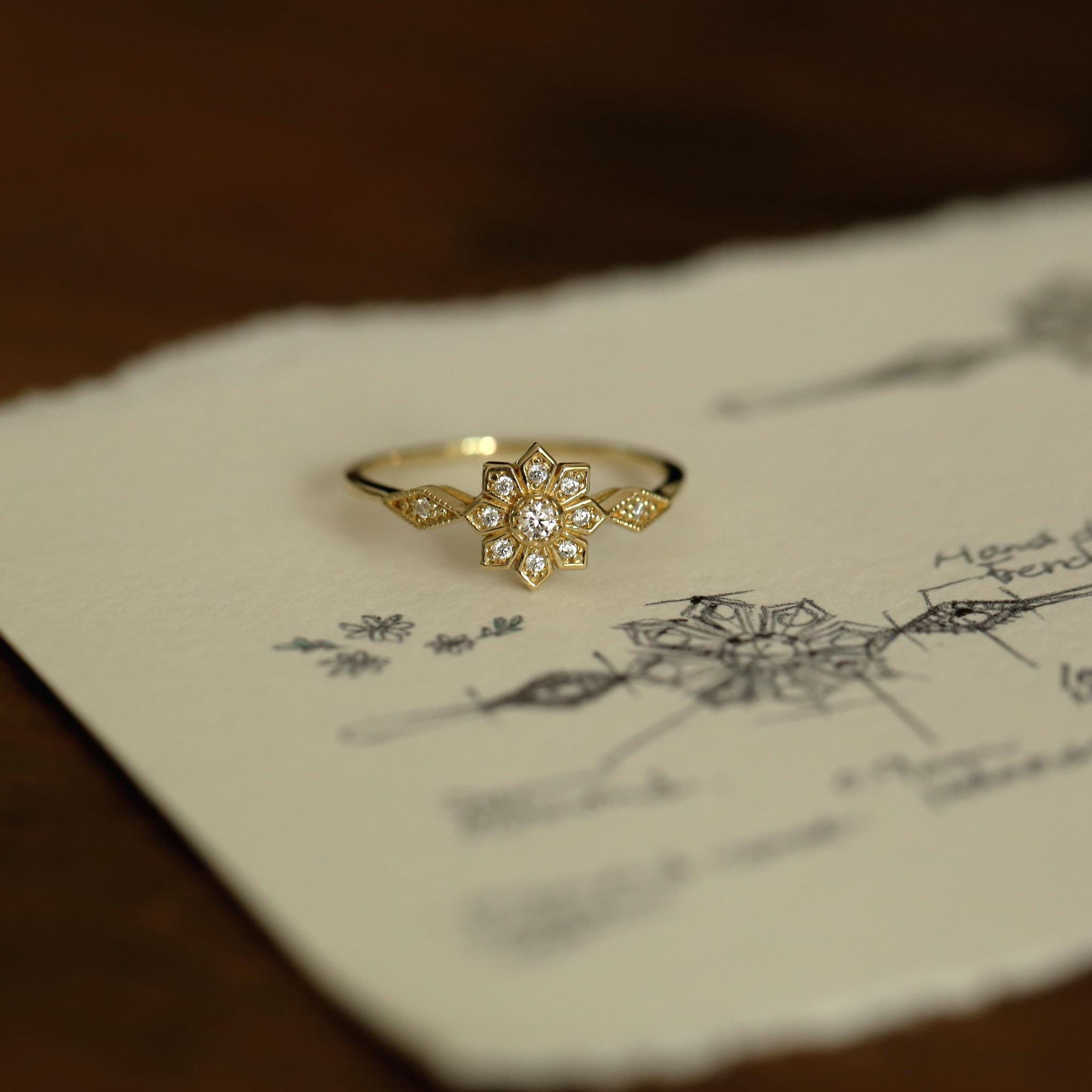 Edelweiss Ring, Engagement Ring, Wedding Ring, Gold Ring, Bridal Ring ...
