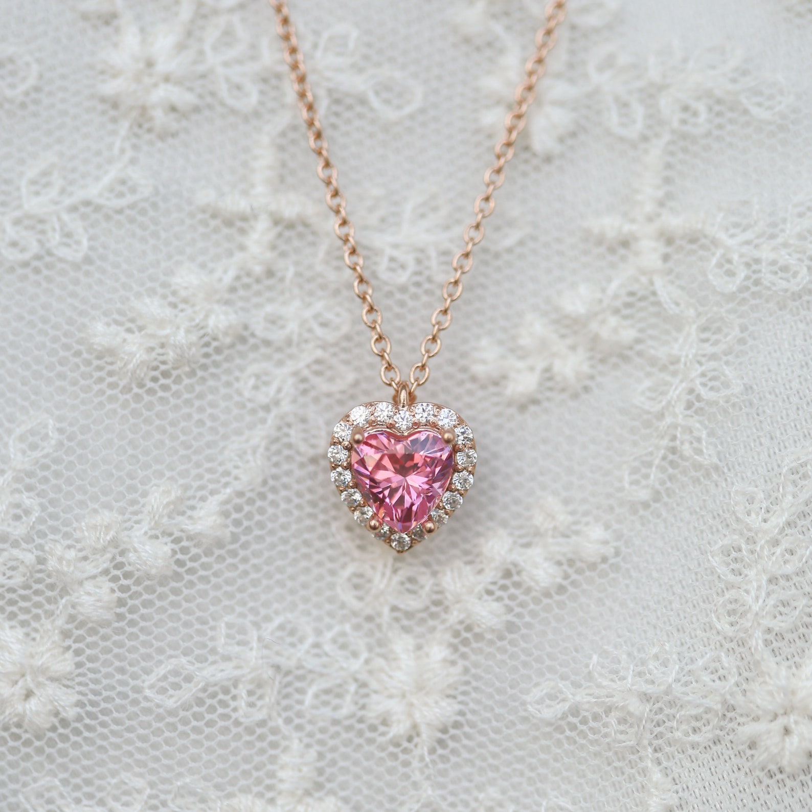 Heart Halo Necklace Heart Necklace Rosegold Necklace Heart | Etsy