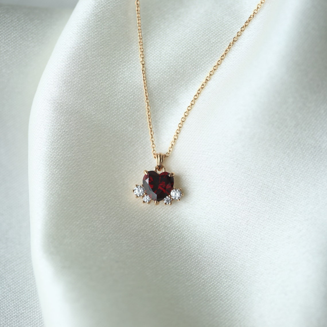 Garnet Heart Necklace Pendant Necklace Red Heart Necklace - Etsy