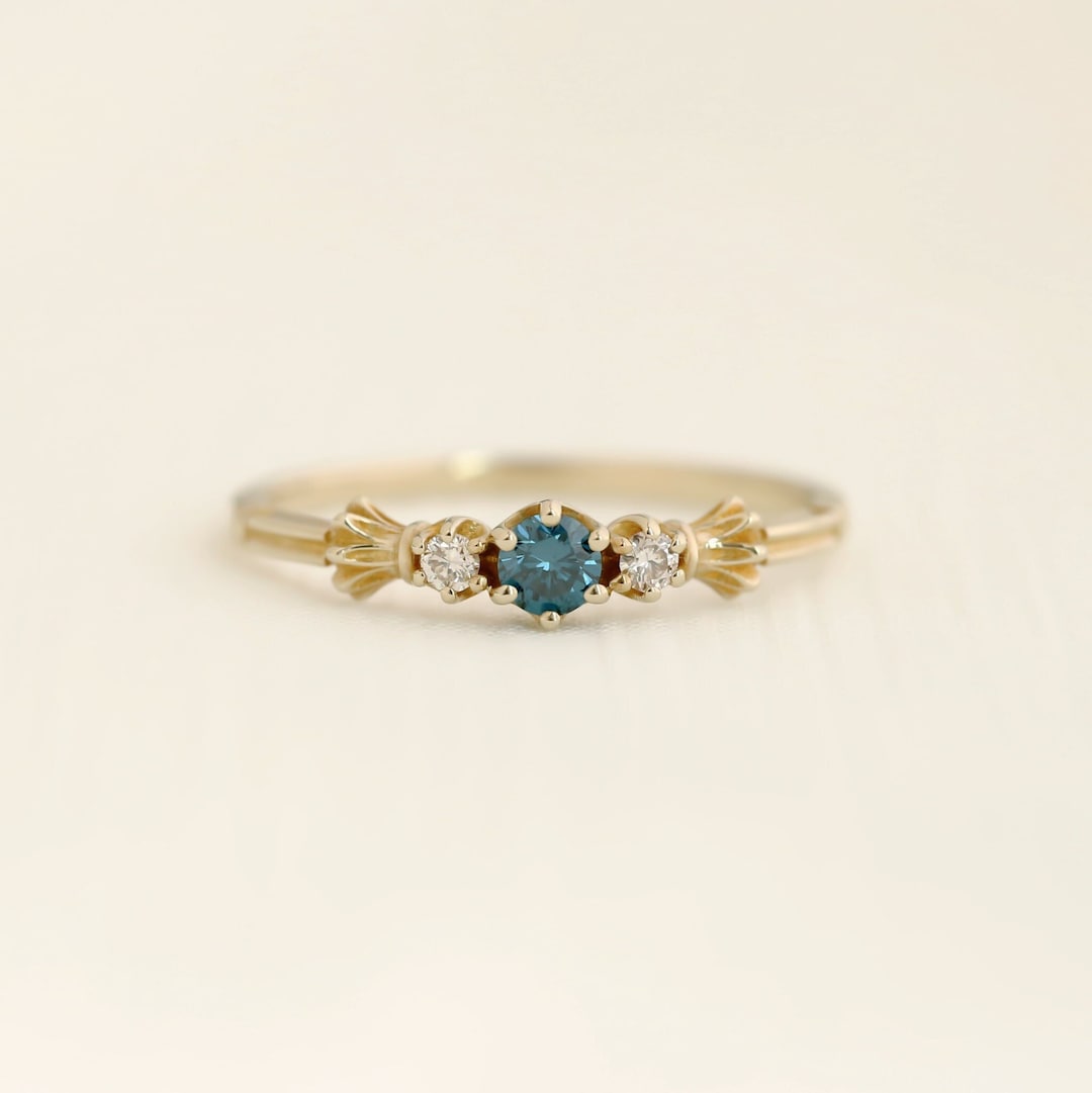 Bluebird Ring, Blue Diamond Ring, Diamond Ring, Three Stone Ring ...