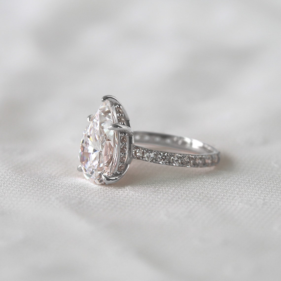 Pear Solitaire Pave Ring Engagement Ring Rose Gold Ring - Etsy UK