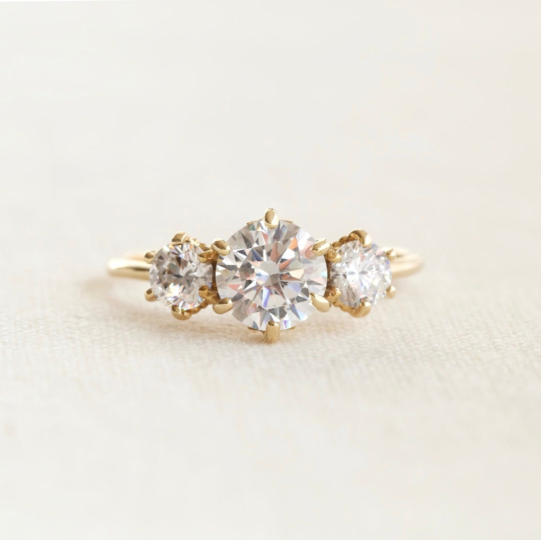 Stella Ring, Three Stone Ring, Engagement Ring, Star Ring, Moissanite ...