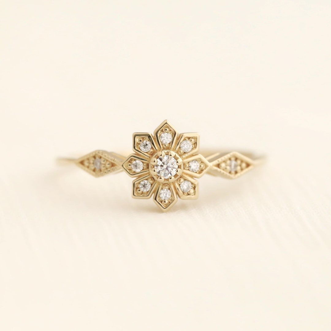 Edelweiss Ring, Engagement Ring, Wedding Ring, Gold Ring, Bridal Ring ...