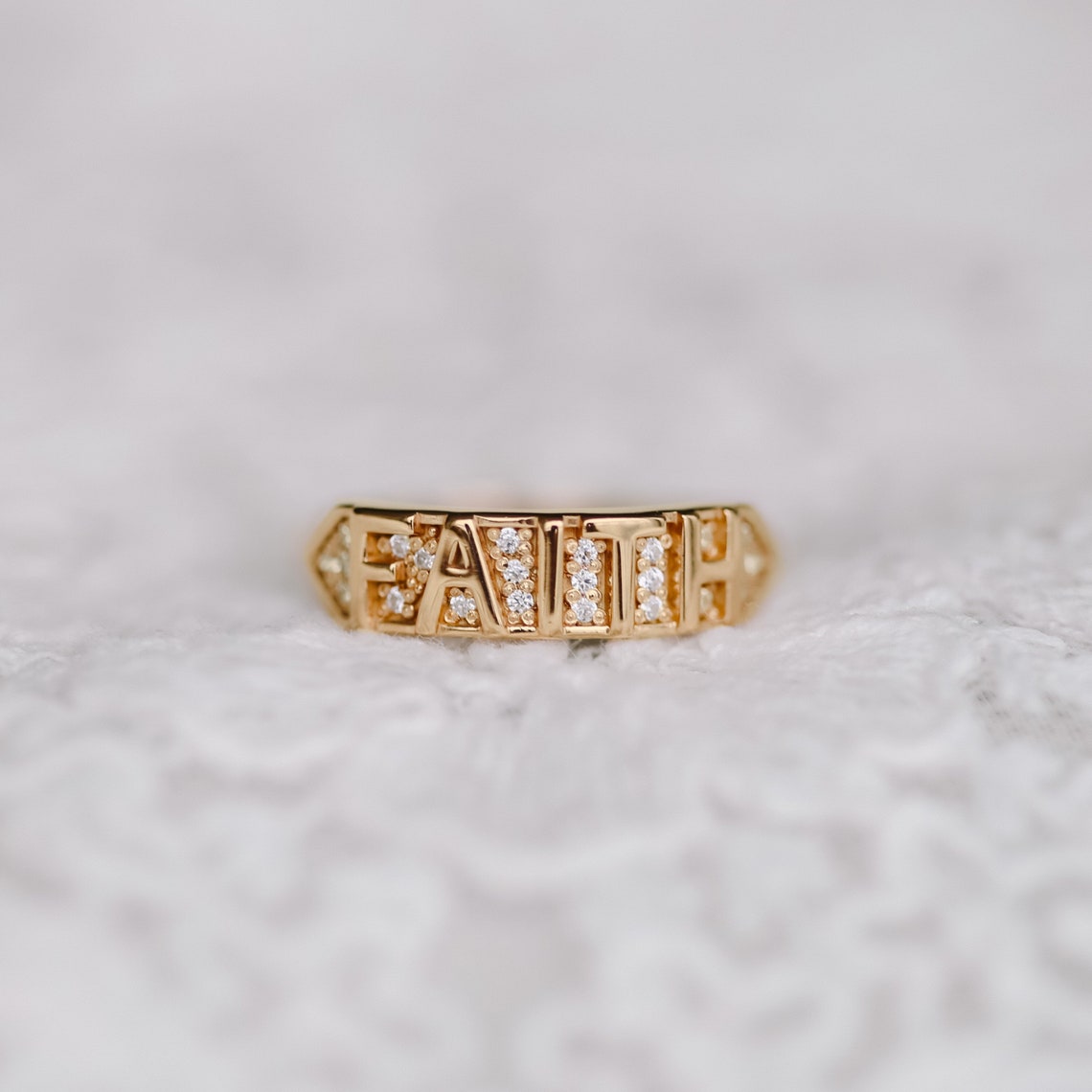 Faith Ring Diamond Ring Ringband Stackable Ring Silver | Etsy