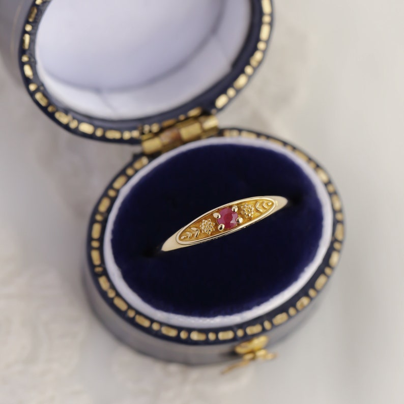 July Birth Ring, Birthflower Ring, Birthstone Ring, Ruby Ring, Gold ...