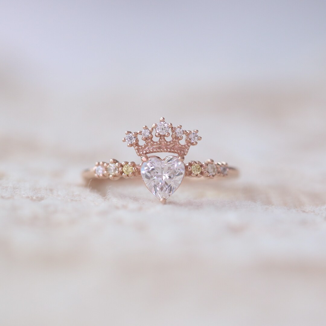 Rose Gold Crown Heart Ring, Crown Ring, Statement Ring, Heart Stone ...