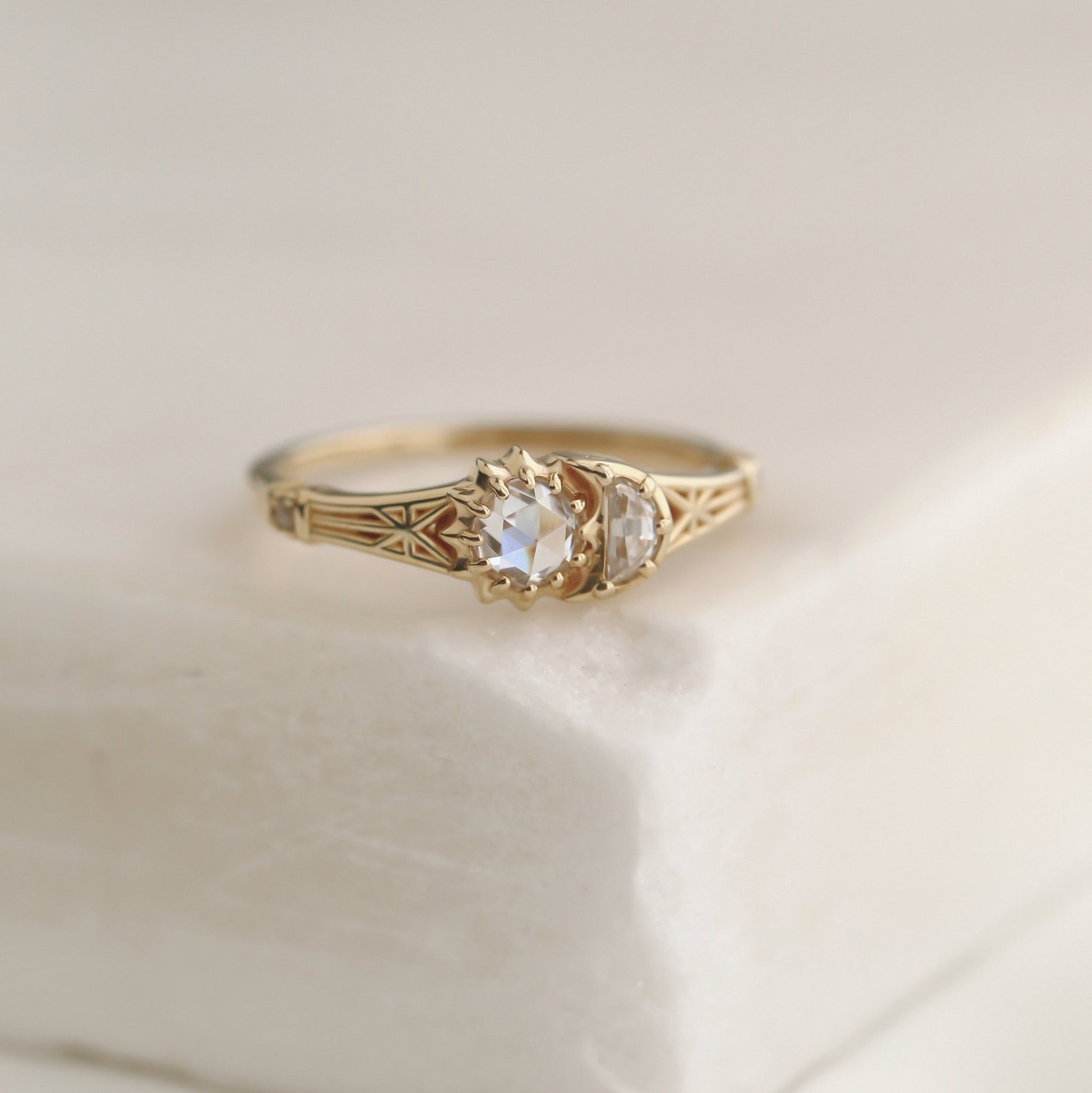 Sun Moon Kiss Ring, Statement Ring, Toi Et Moi Ring, Two Stone Ring ...