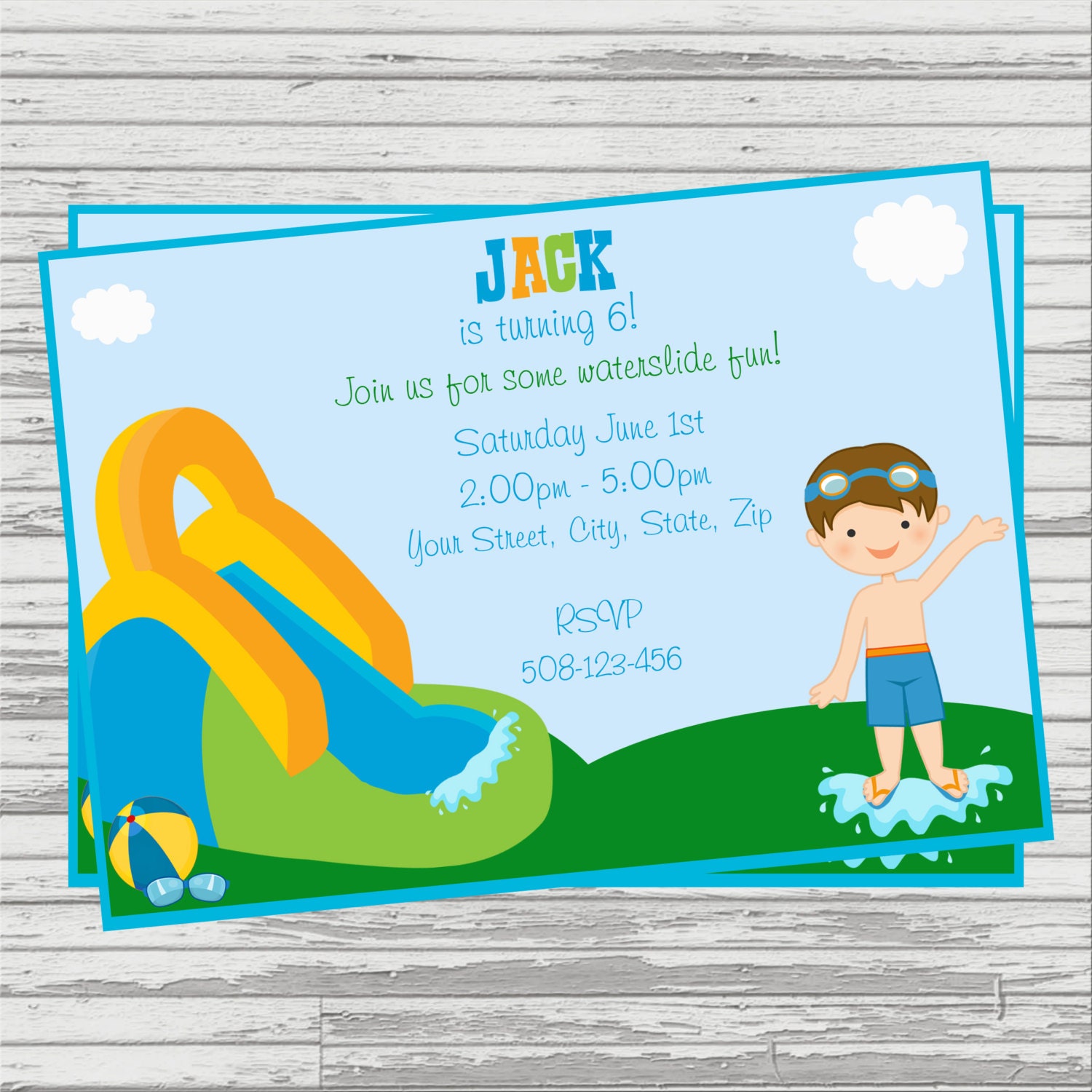 Boys Inflatable Water Slide DIGITAL Birthday Invitation. | Etsy