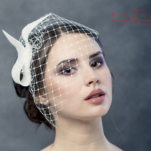 Modern Bridal Fascinator With Merry Widow Veiling Ivory - Etsy