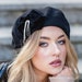 Luxury Black Beret With Velvet Bow and Rhinestones, Modern French Beret ...