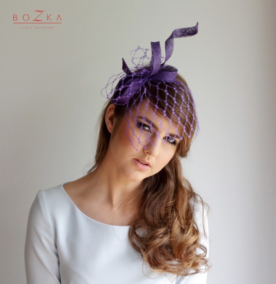Modern Fascinator With Original Veil, Sinamay Bow Headpiece,violet ...