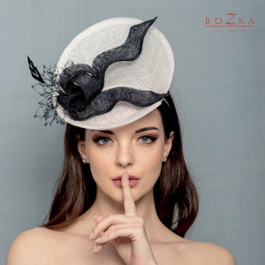 Saucer Hat, Cocktail Chic Hat, Race Fascinator, Black and White Race ...