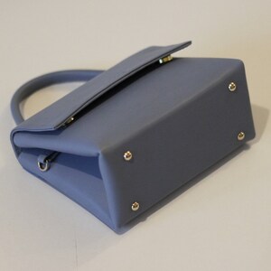 Pigeon Blue Handbag With Chain and Strap, Modern Baby Blue Leather Bag ...