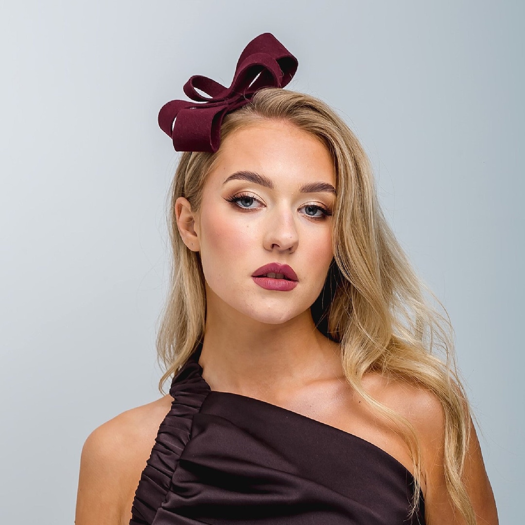 Modern Burgundy Wool Felt Fascinator Bow, Party Fascinator, Vino Color ...