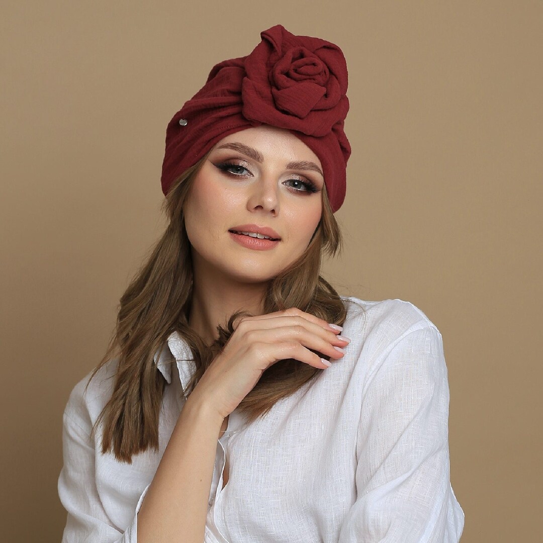 Burgundy Turban With Decoration for Women, Elastic Turban, Summer ...