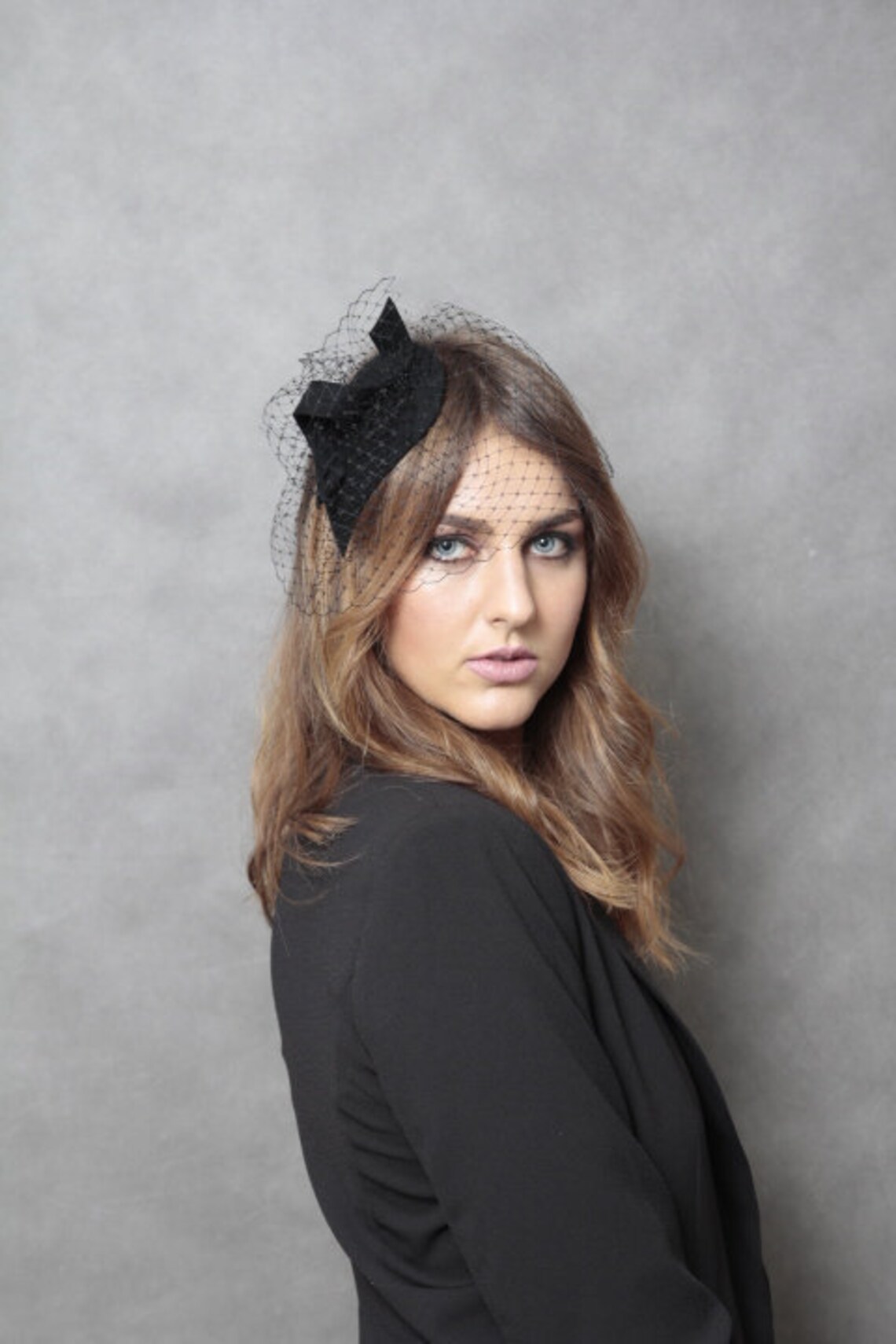 Black Wool Felt Fascinator With Modern Decoration and Netting - Etsy
