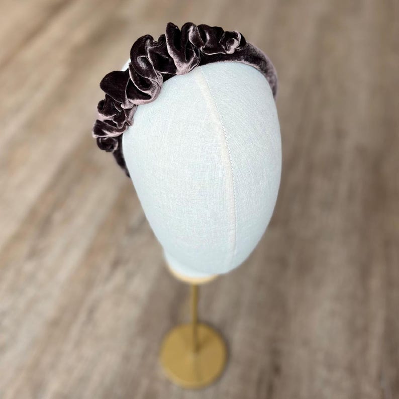 Taupe Velvet Puffy Headband With Decoration, Taupe Colour Alice Band ...