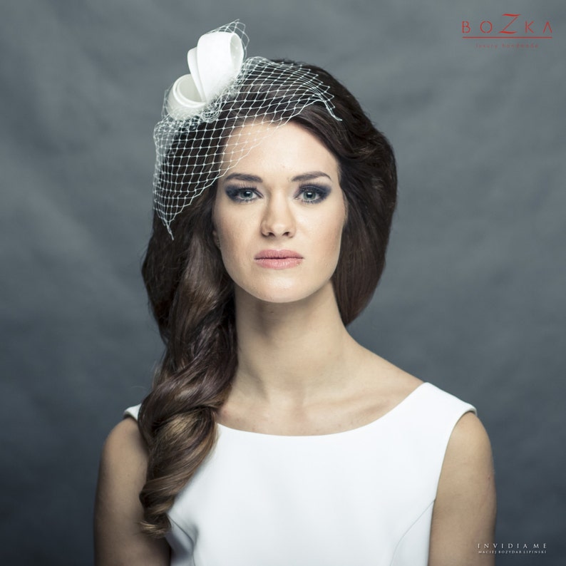 Silk Modern Bridal Fascinator With Veiling Small Wedding - Etsy