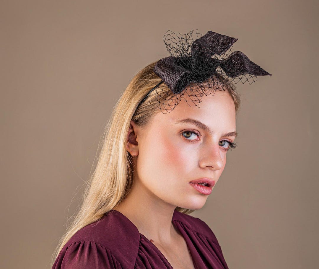 Modern Brown Fascinator With Veiling, Small Brown Fascinator, Sinamay ...