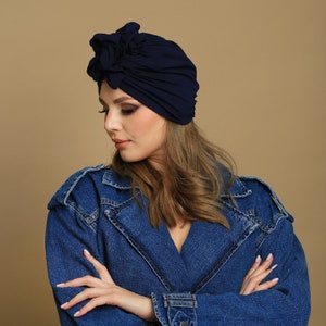 Navy Blue Turban With Decoration for Women, Elastic Turban, Summer ...