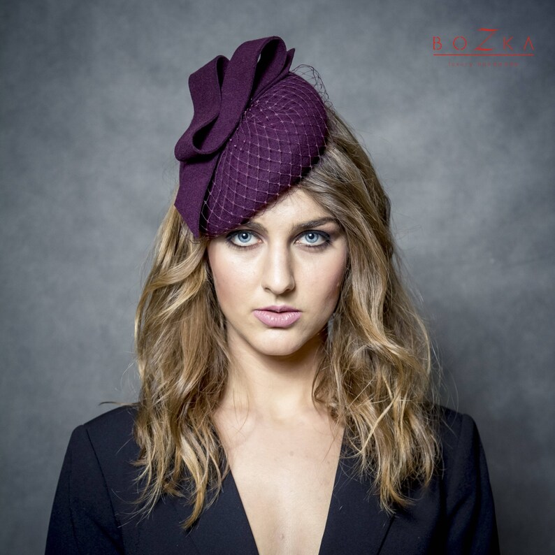 Burgundy Wool Felt Queen Kate Shape Hat With Netting pink - Etsy