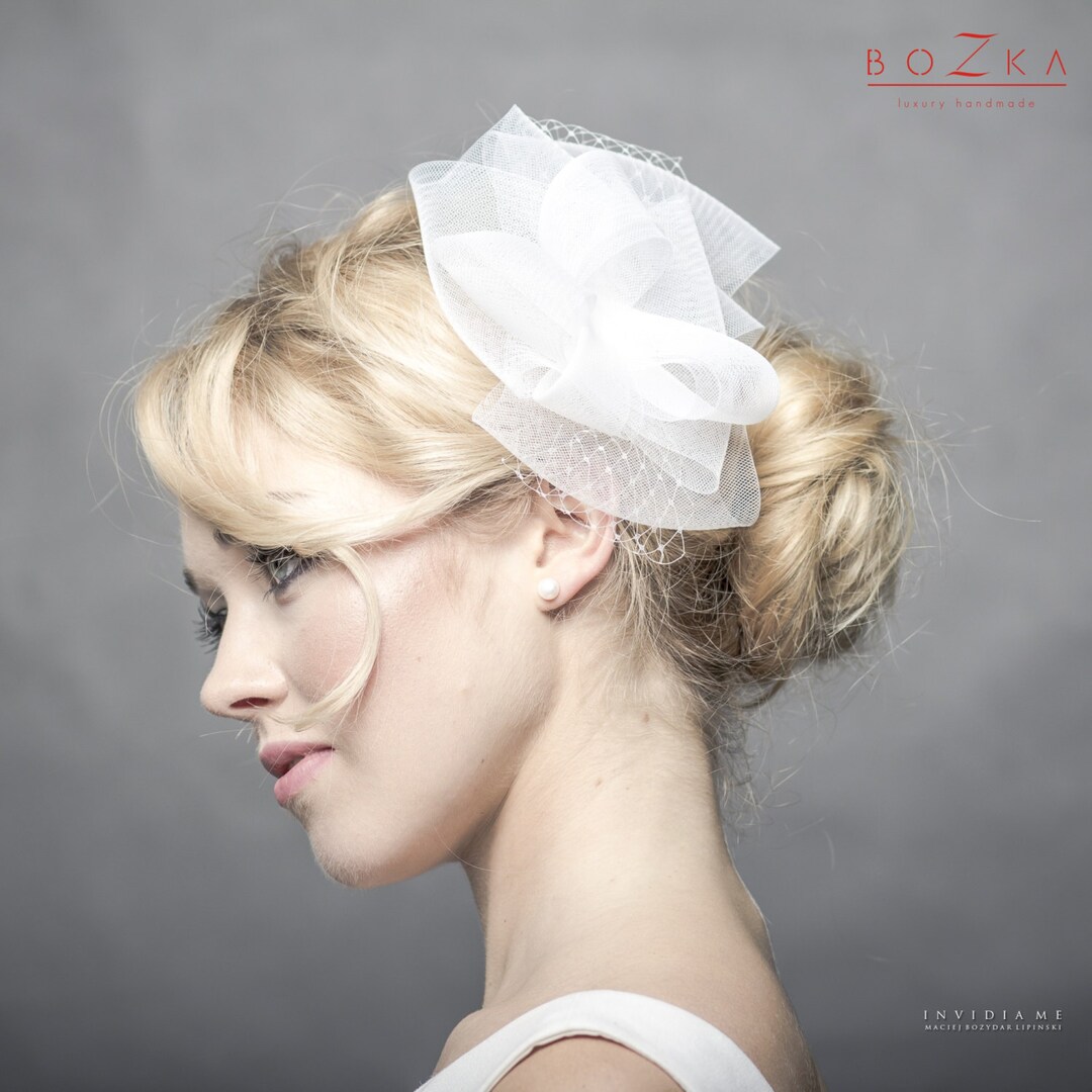 Crin Wedding Fascinator With French Veiling, Bridal Flower Comb, Bridal ...