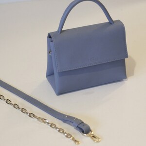 Pigeon Blue Handbag With Chain and Strap, Modern Baby Blue Leather Bag ...