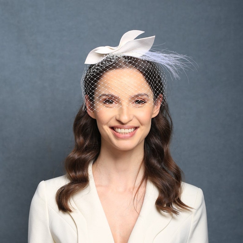 Modern Ivory Wedding Fascinator Bow Creamy Felt Fascinator - Etsy